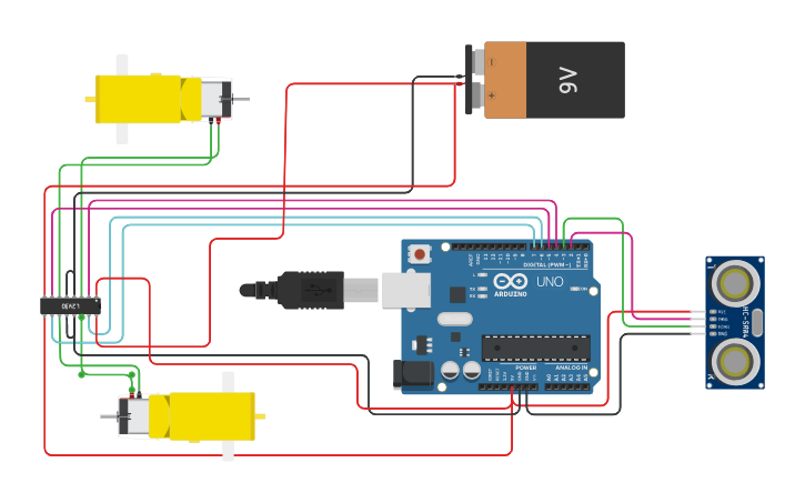 Circuit design Detector de Obstaculos - Tinkercad
