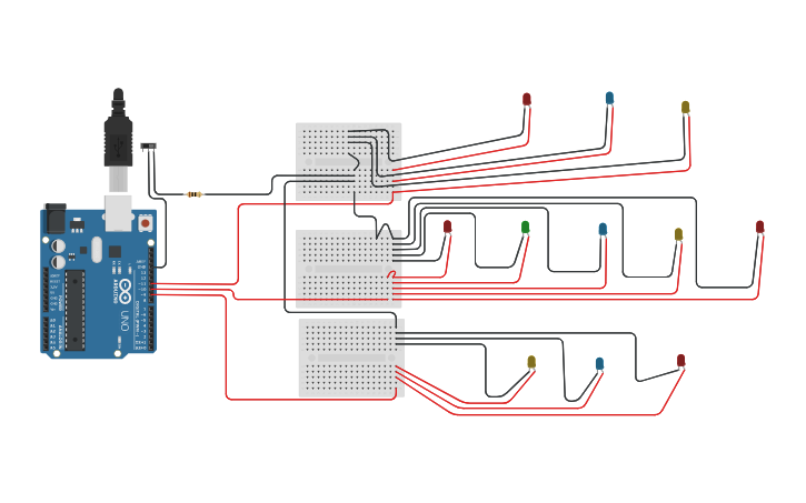 Circuit design hexágono pisca-pisca | Tinkercad