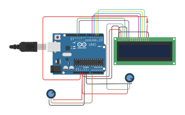 Circuit design Interfacing 16x2 LCD with Arduino Uno - Tinkercad