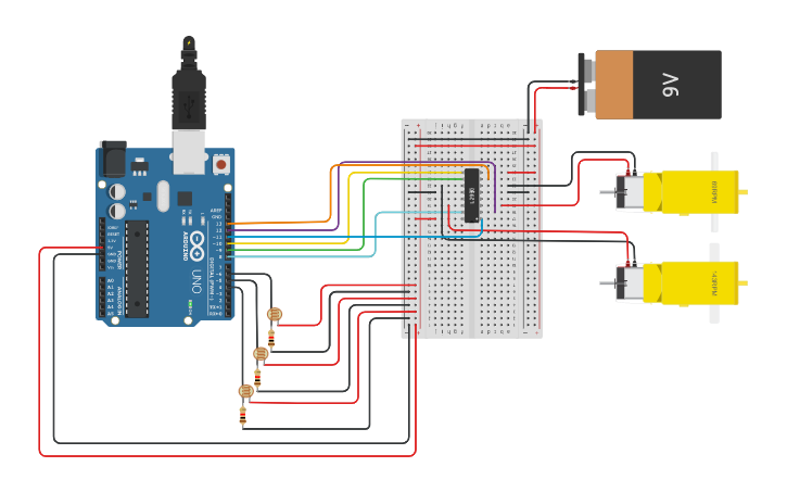 Circuit design Autonomous line-following vehicle - Tinkercad