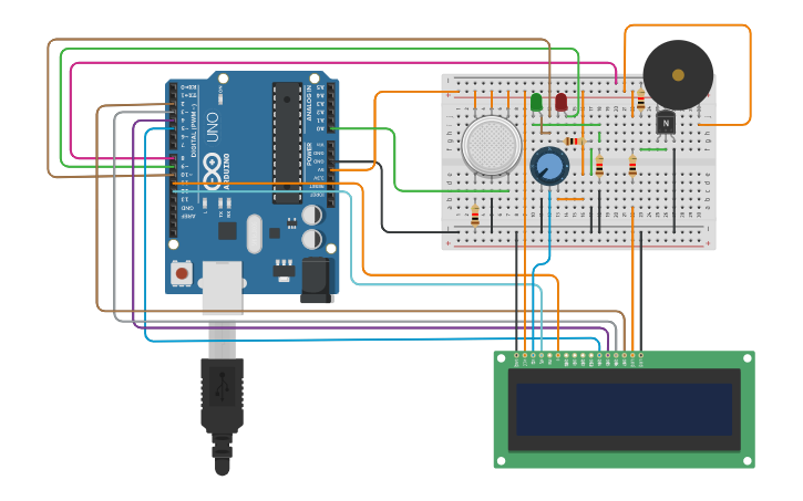 Circuit design Alat Pendeteksi Kebocoran Tabung Gas - Tinkercad