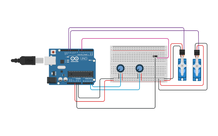 Circuit Design 2 Potentiometers Two Servo Motors And A Slide Witch