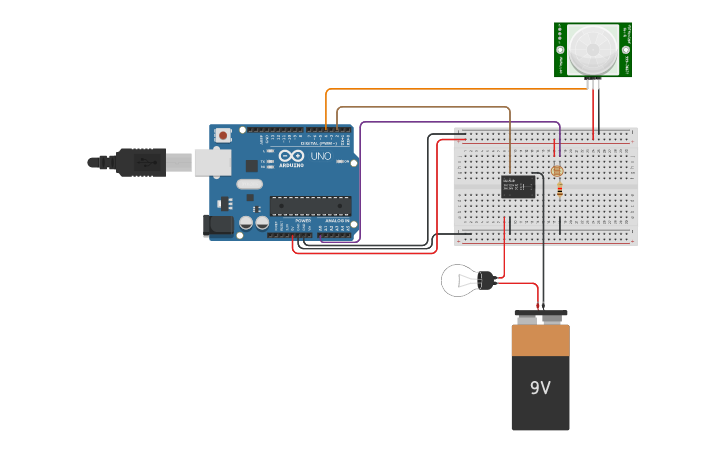 Circuit design LDR com PIR - Tinkercad