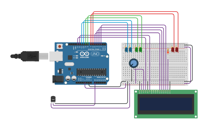 Circuit design LCD y TMP36 - Tinkercad