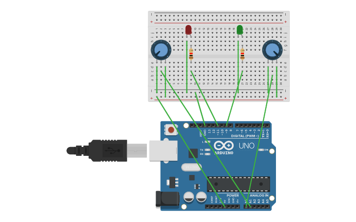 Circuit design Arduino_5: Potenciómetro controla un LED - Tinkercad