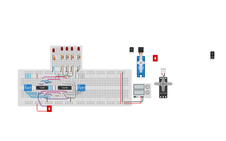 Circuit design Copy of 4-bit adder /subtractor using IC74283 - Tinkercad