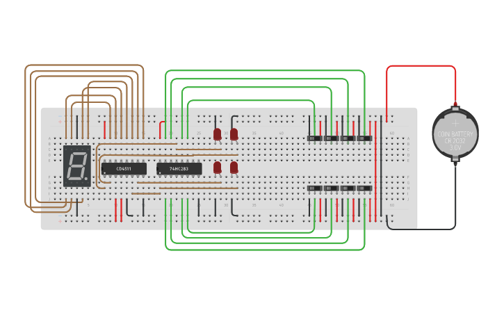 Circuit design Activity#7-4-BIT ADDER WITH 7-SEGMENT - Tinkercad