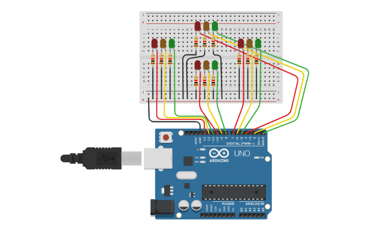 Circuit design Four Way Traffic Light Management System - Tinkercad