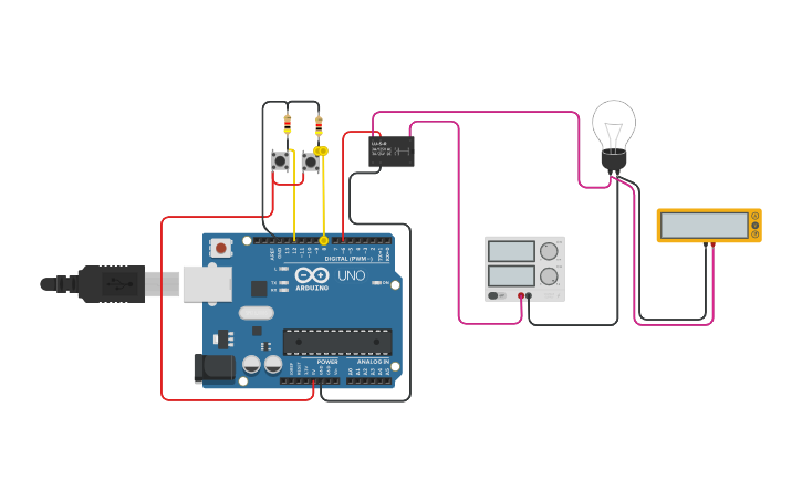 Circuit design 5-Prueba encendido con rele - Tinkercad