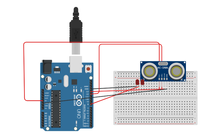 Circuit design ultrasonic sensor - Tinkercad