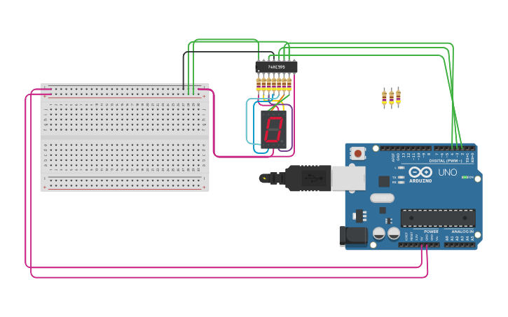 Circuit design 74hc595 - Tinkercad