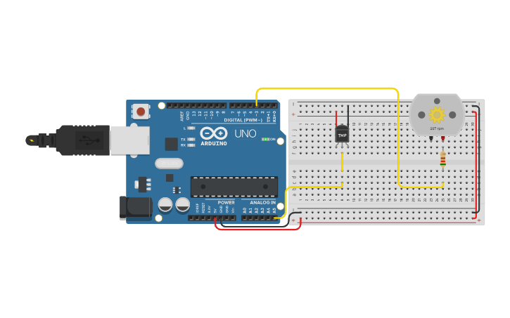 Circuit design Temperature Sensor/DC motor Circuit - Tinkercad