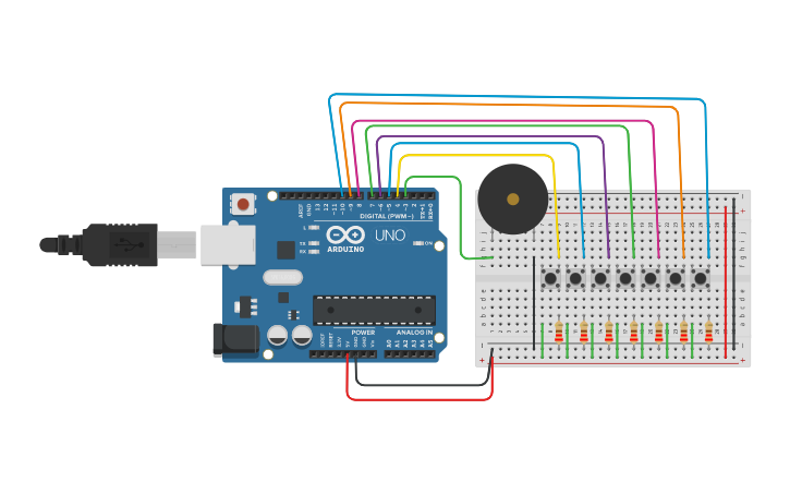 Circuit design Piano- notas musicales | Tinkercad