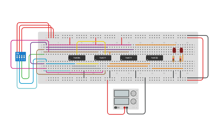 Circuit design Half Adder with Truth Table of 2X4 Decoder - Tinkercad