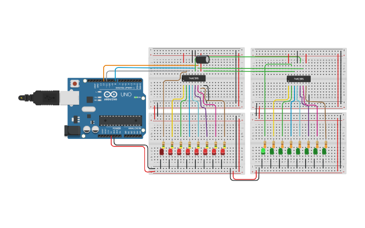 Circuit design Dual Binary Counters - Tinkercad