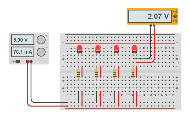 Circuit design LED em Paralelo - Tinkercad