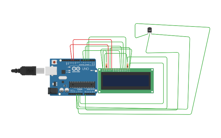 Circuit design 9. Temperature sensor with LCD display - Tinkercad