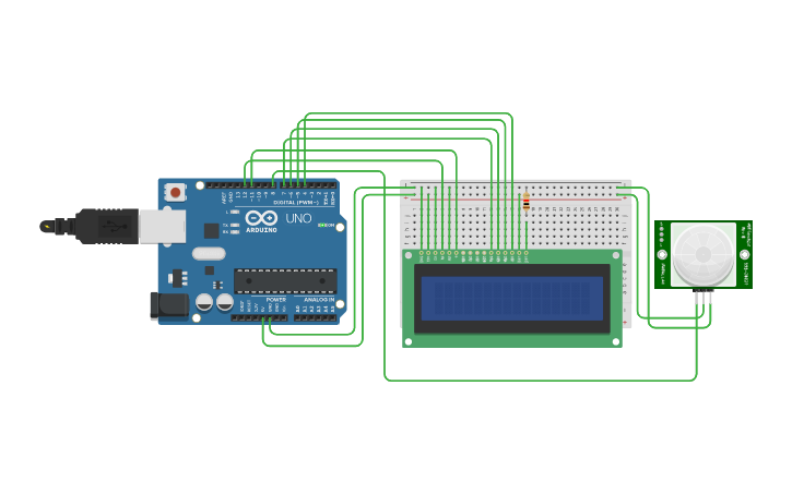 Circuit design Security Alarm using pir - Tinkercad