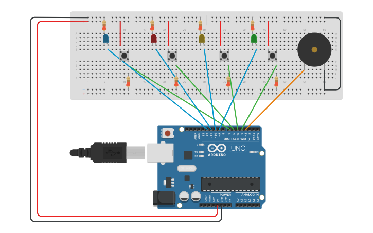 Circuit design Arduino Simon - Tinkercad