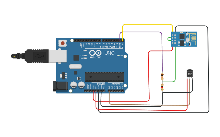 Circuit design Esp8266 with Thingspeak cloud - Tinkercad