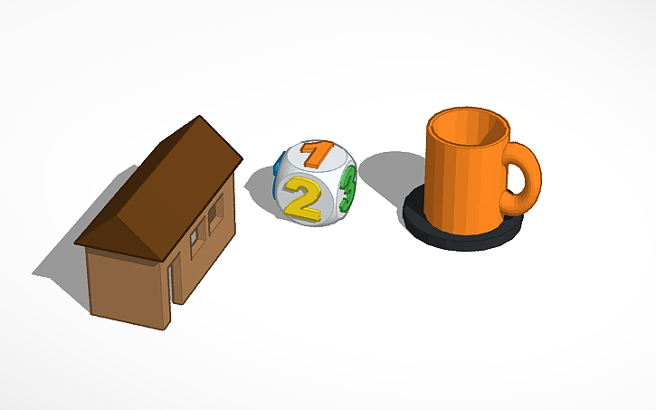 3D design house, dice, cup - Tinkercad