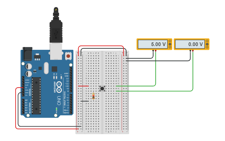 Circuit design Knappekrets - Multimeter - Tinkercad