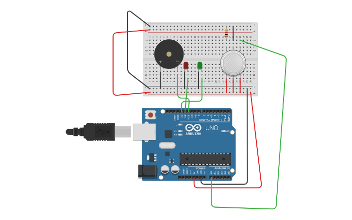 Circuit Design Gas Leakage Detection System Project2 Tinkercad