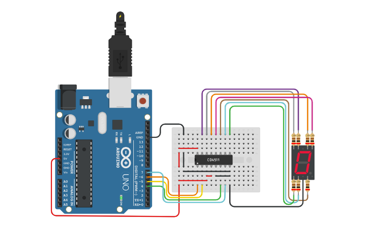 Circuit design Display de 7 segmentos-Projeto 9 | Tinkercad