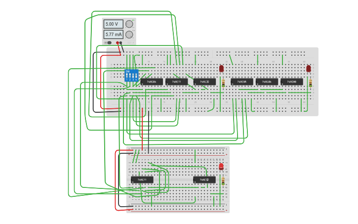 Circuit design 2 bit comparator | Tinkercad
