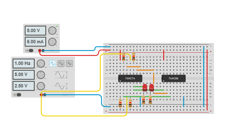 Circuit design Moore Machine (0-4 counter) - Tinkercad