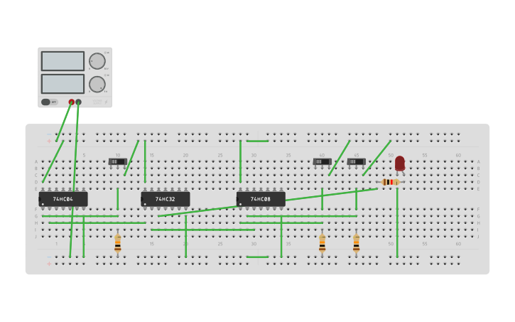 Circuit design Circuito combinacional, puertas OR, AND y NOT - Tinkercad