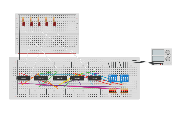 Circuit design 4 bit binary calculator - Tinkercad
