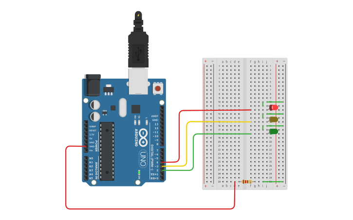 Circuit design Sygnalizacja świetlna - Tinkercad