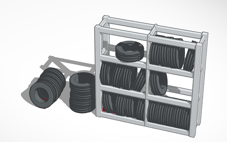 3D design Ho scale Garage Tyre Rack - Tinkercad