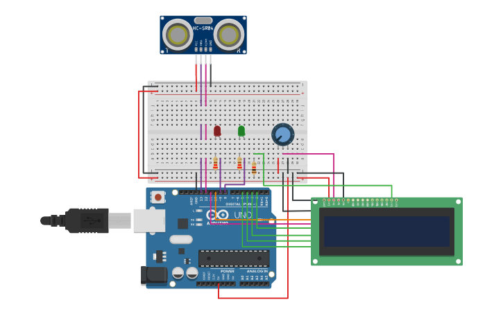 Circuit design Parking sensor | Tinkercad