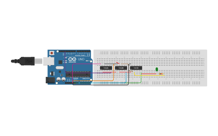 Circuit design Gerbang XOR Arduino | Tinkercad