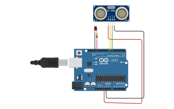 Circuit design UltraSonic Distance Sensor - Tinkercad
