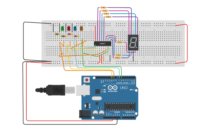 Circuit design Copy of Four-Bit Counter Framework PUBLIC - Tinkercad