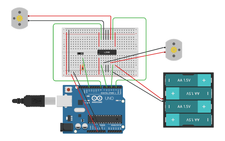 Circuit design PRACTICA 13 ARDUINO dos motores | Tinkercad