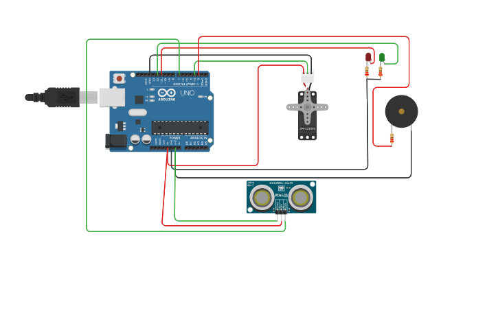 Circuit design Cancela automática - Tinkercad