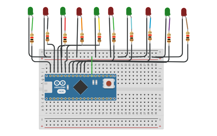 Circuit design Copy of Blink 10 LED - Tinkercad Circuit design Copy of Blink 10 LED - Tinkercad