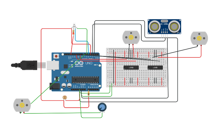 Circuit design motors + sensors - Tinkercad