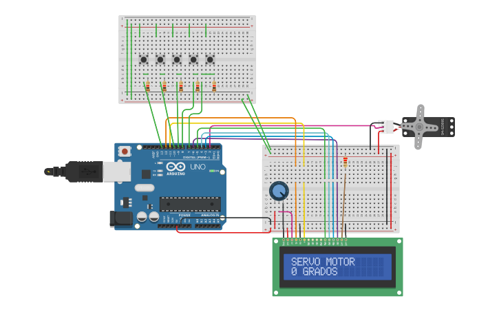 Circuit design Copy of SERVO + LCD | Tinkercad