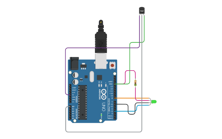 Circuit design ARDUINO TEMPERATURE SENSOR AND LED RGB - Tinkercad Circuit design ARDUINO TEMPERATURE SENSOR AND LED RGB - Tinkercad