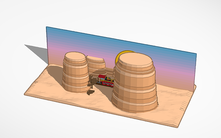 3D design old train riding through the wild west - Tinkercad