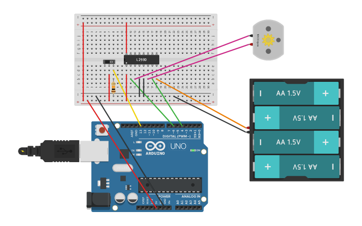 Circuit design Circuito 30_Motor+L293D+interruptor | Tinkercad Circuit design Circuito 30_Motor+L293D+interruptor | Tinkercad