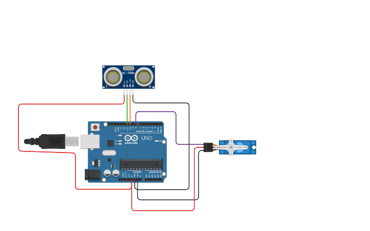 Circuit design RRR - Ultrasonic Sensor+Servo - Tinkercad