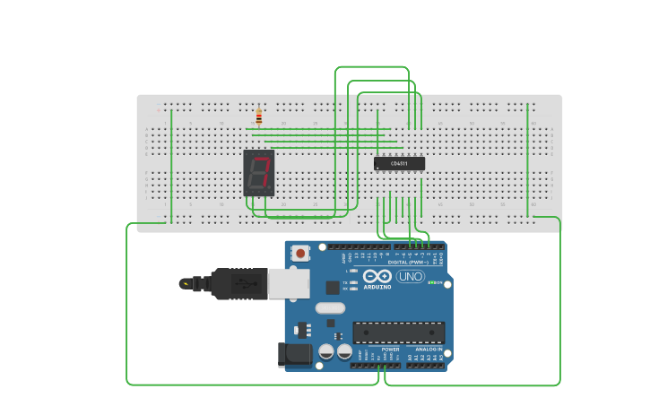 Circuit design 7 segment - Tinkercad