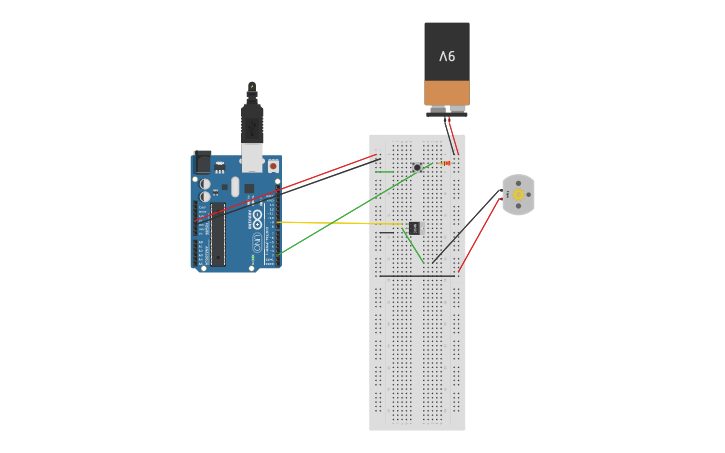 Circuit design Motor con pulsador - Tinkercad