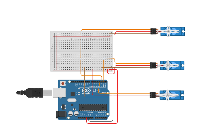 Circuit Design Conexiones Para Mover 3 Servomotores Tinkercad